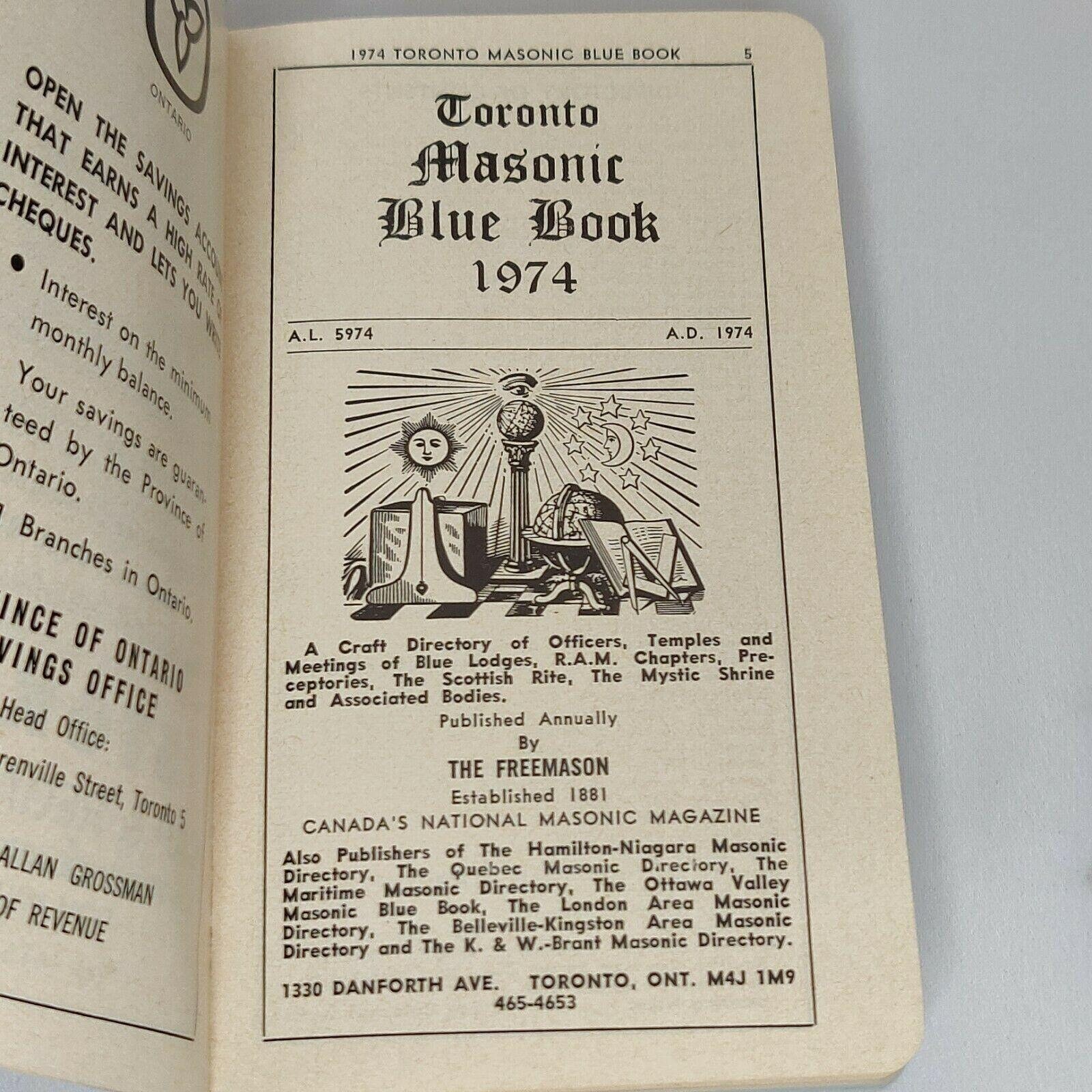Toronto Masonic Blue Book 1974 Craft Directory Officer Temple Meeting ...