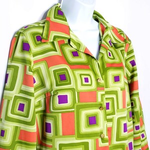 Vtg 60s 70s Pykettes Groovy Disco Mod Blouse L Long Sleeve Green Orange ...