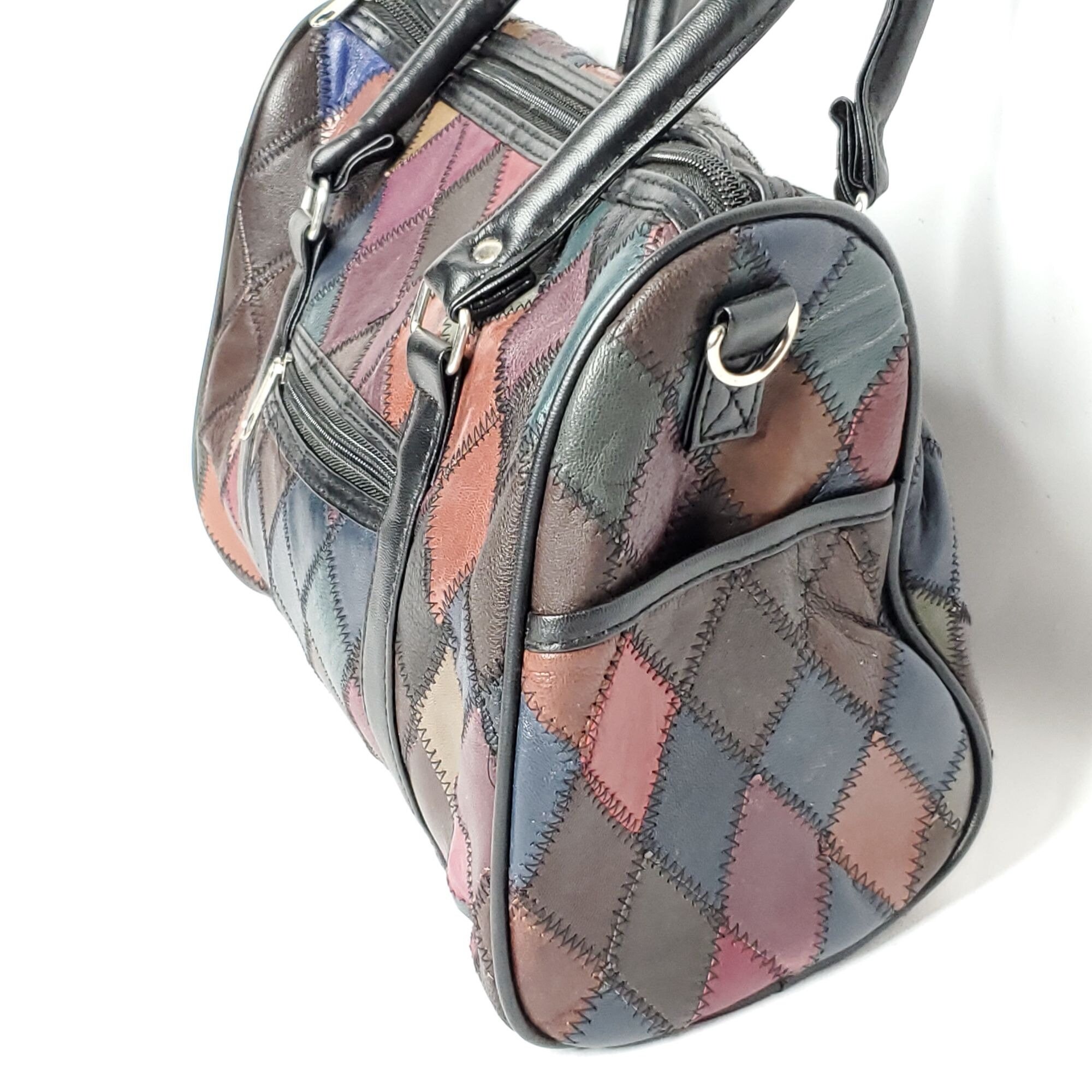Vtg Leather Argyle Diamond Pattern Patchwork Purse Bowler Handbag Geometric - Etsy