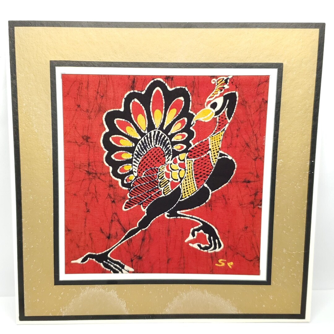 Vtg Indonesia Aswar Batik Collection Bird Peacock Ostrich Wall Decor ...