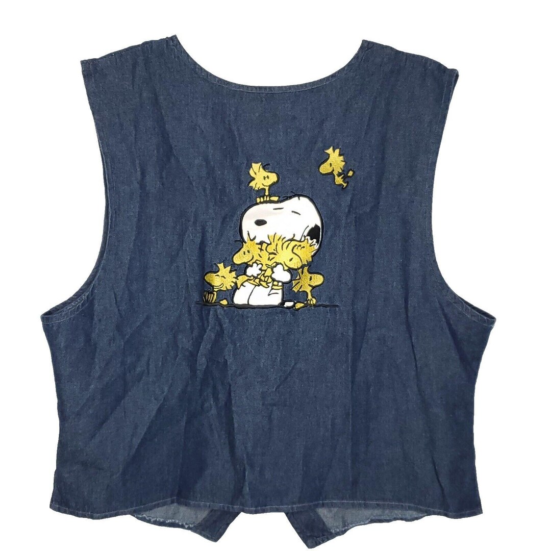 Peanuts Snoopy Woodstock Embroidered Vest Top XL Cartoon Charlie Brown ...