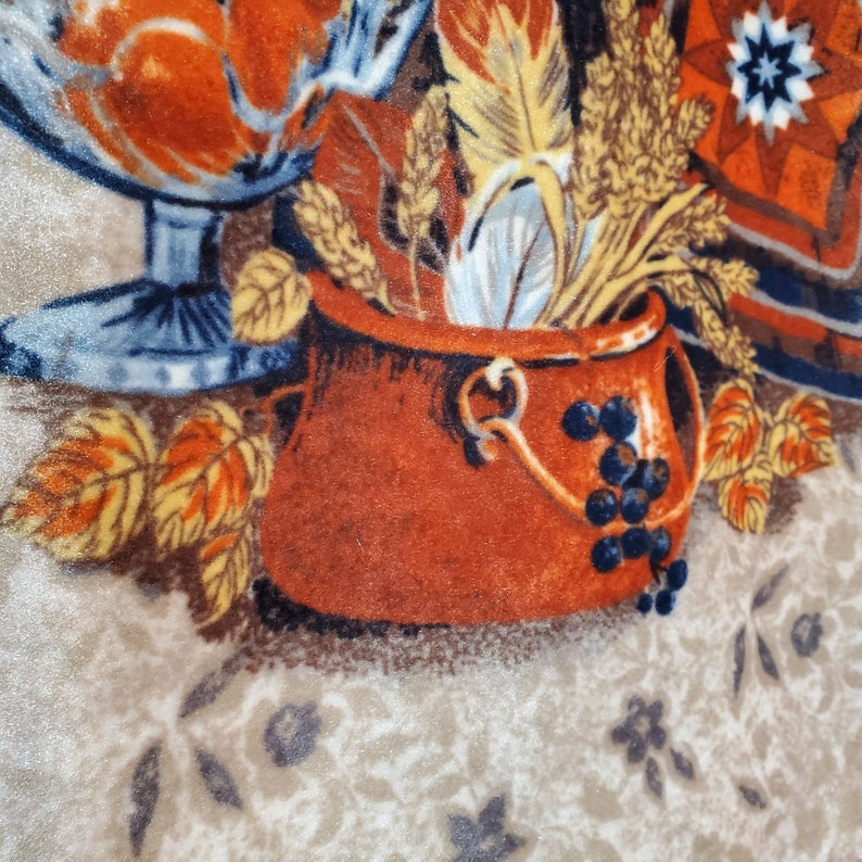Vintage 70s 80s Velvet Americana Upholstery Fabric Folkart Clock Quilt ...