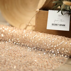 Rose Gold Stunning Beaded Fabric by the Yard, princess Sequined Fabric ...