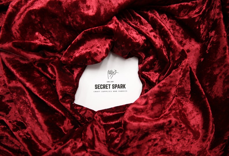 Dark Red velvet fabric by the yard Lux red velour fabric with | Etsy