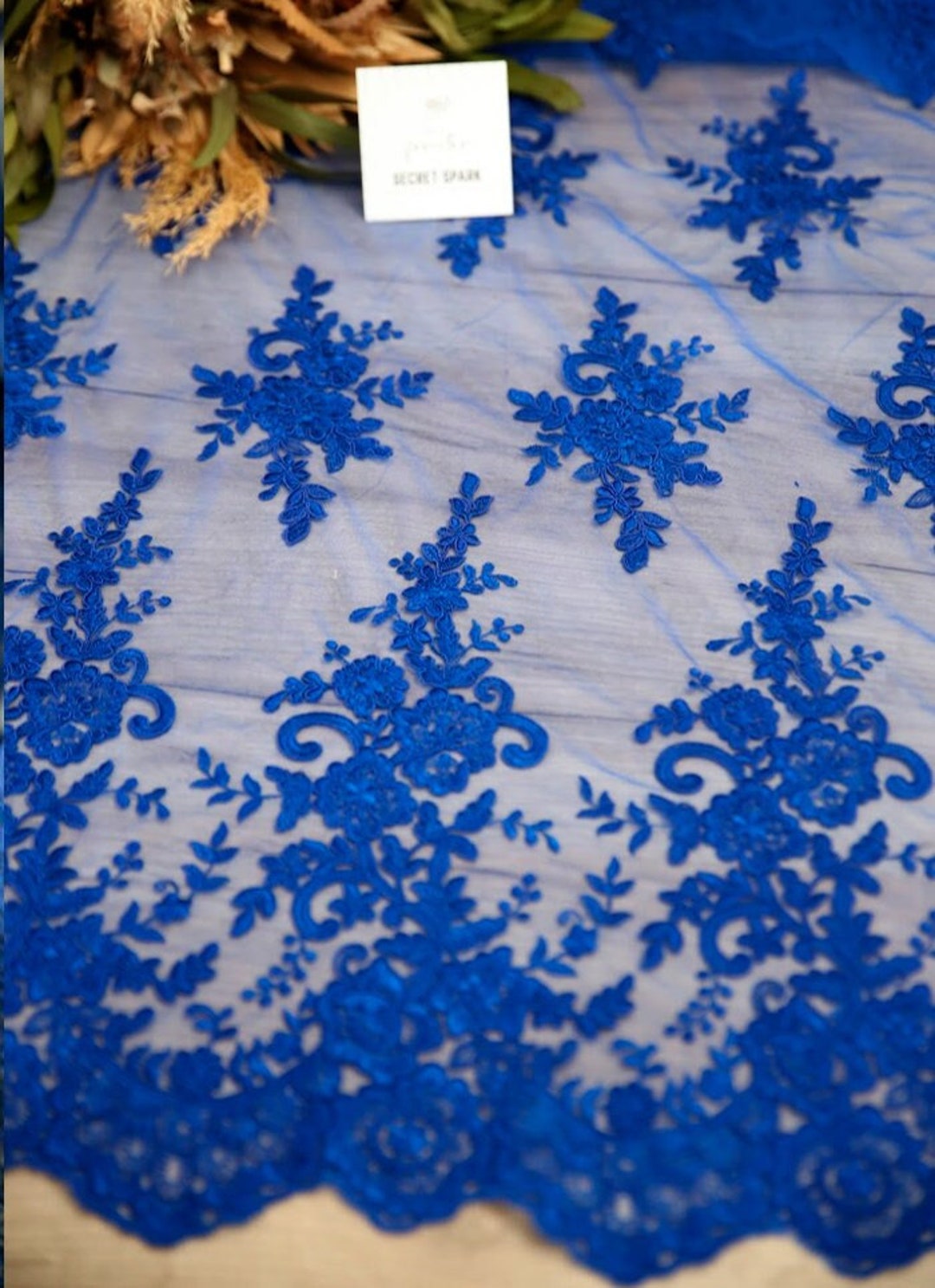 Royal Blue Floral Lace Fabric by the Yard, Cord Bright Blue Lace for ...