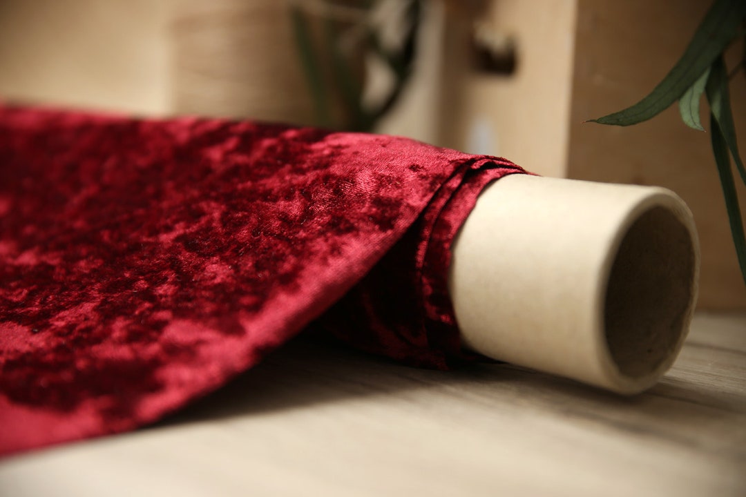 Dark Red Velvet Fabric by the Yard, Lux Red Velour Fabric With Stretch ...