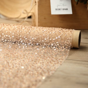 Rose Gold Stunning Beaded Fabric by the Yard, princess Sequined Fabric ...