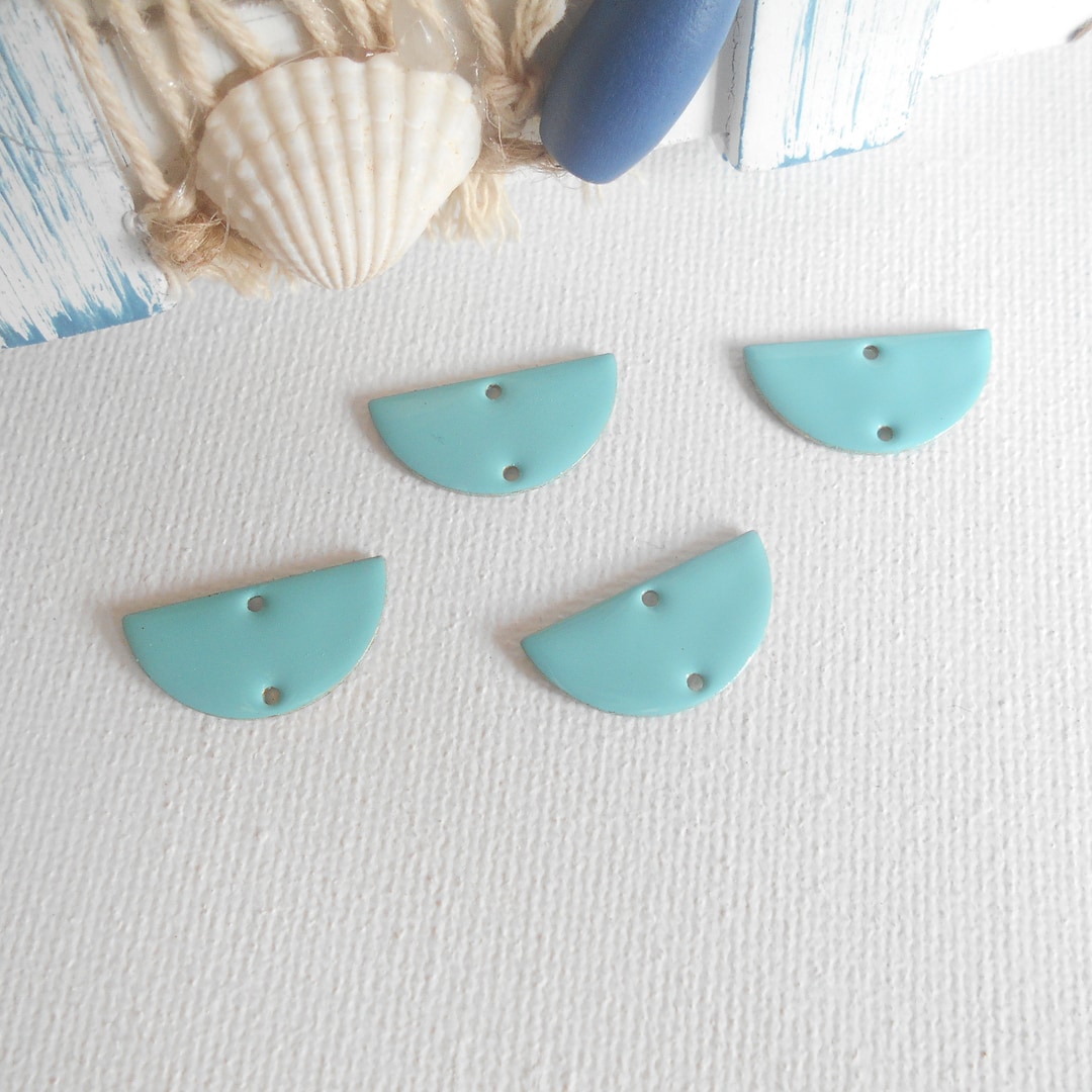 X4 Enameled Sequins Light Turquoise Half Circle Connector 21x10 Mm - Etsy