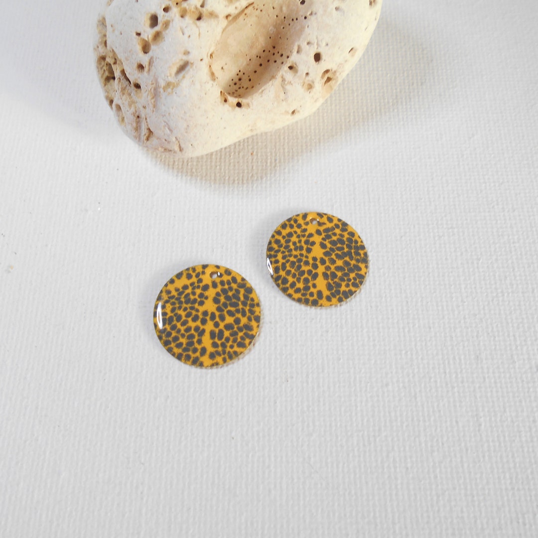X2 Round Golden Yellow and Dark Gray Enamelled Sequins 20 Mm Double ...