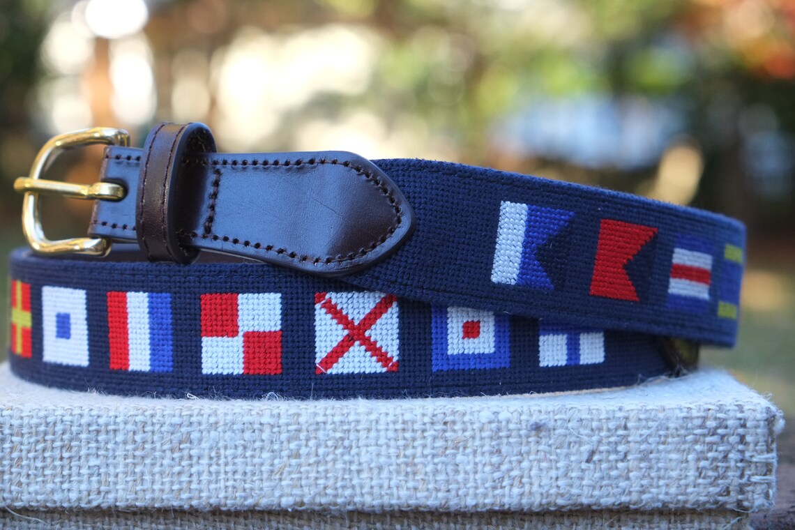 Nautical Flag Needlepoint Belt With Genuine Leather -boating / Sailing ...