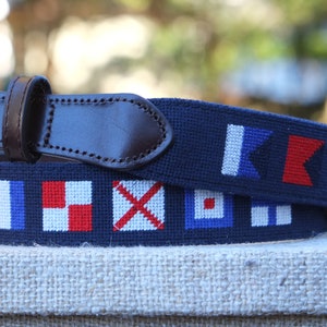 Nautical Flag Needlepoint Belt With Genuine Leather -boating / Sailing ...
