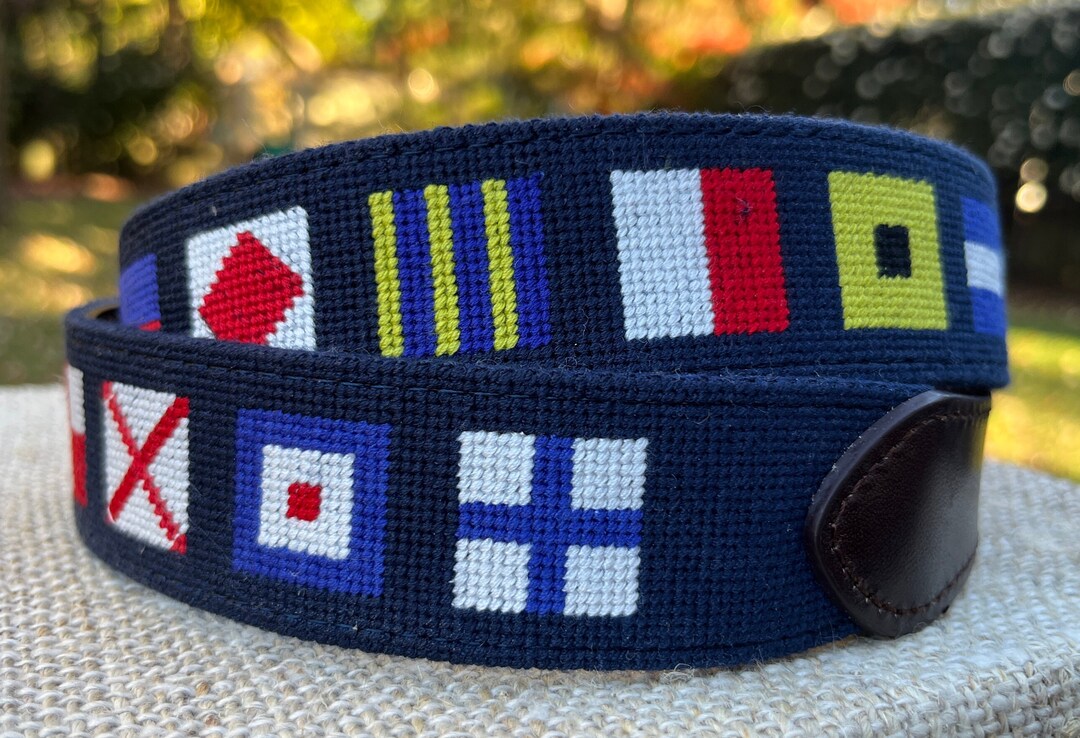 Nautical Flag Needlepoint Belt With Genuine Leather -boating / Sailing ...