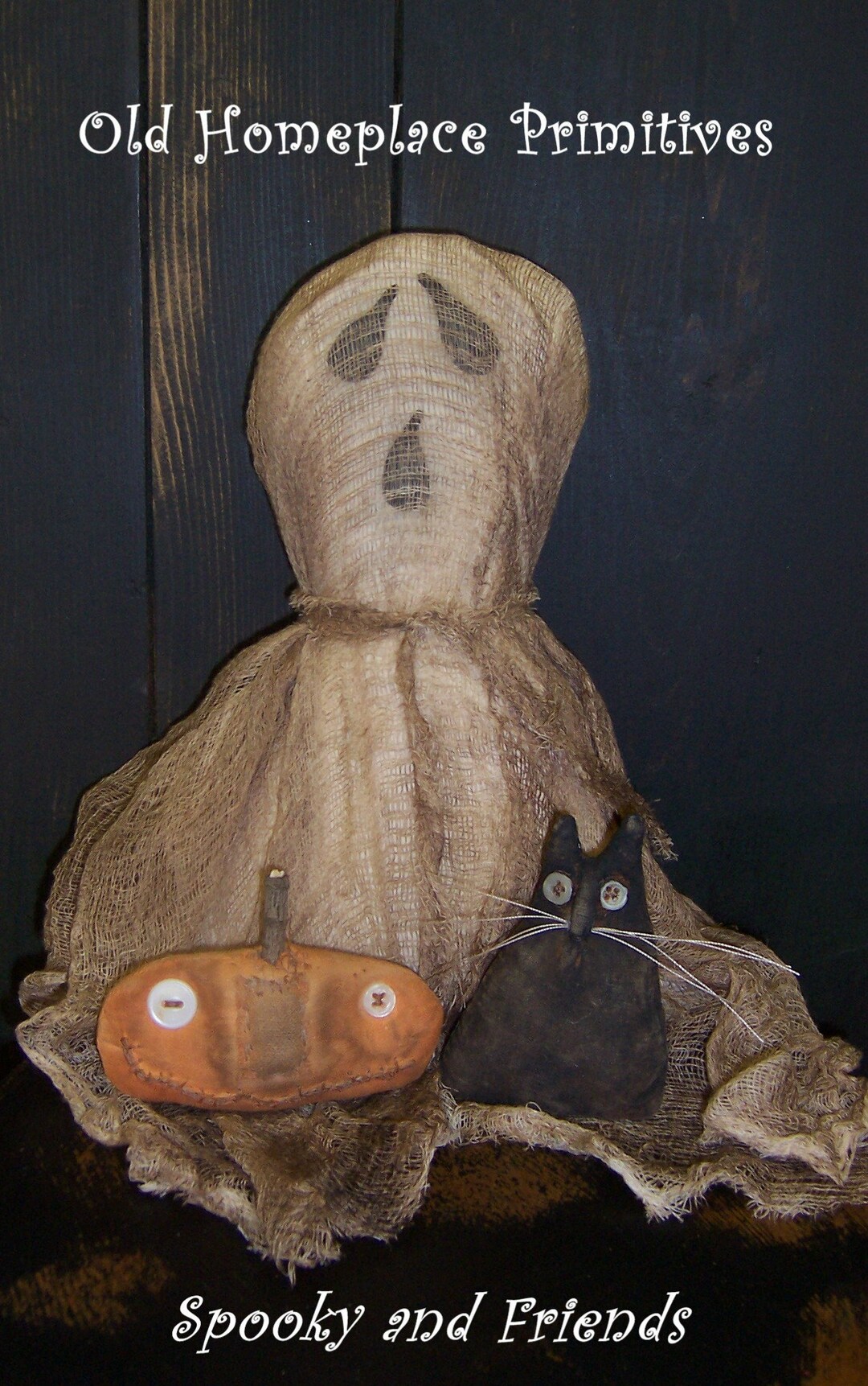 Primitive Halloween Ghost, Pumpkin, Black Cat Doll Sewing Pattern (PDF ...
