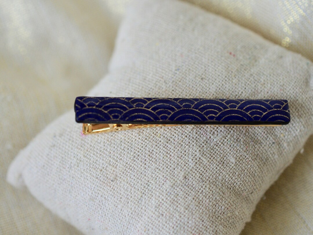 Alligator Clip Barrette With Blue and Gold Washi Paper With - Etsy