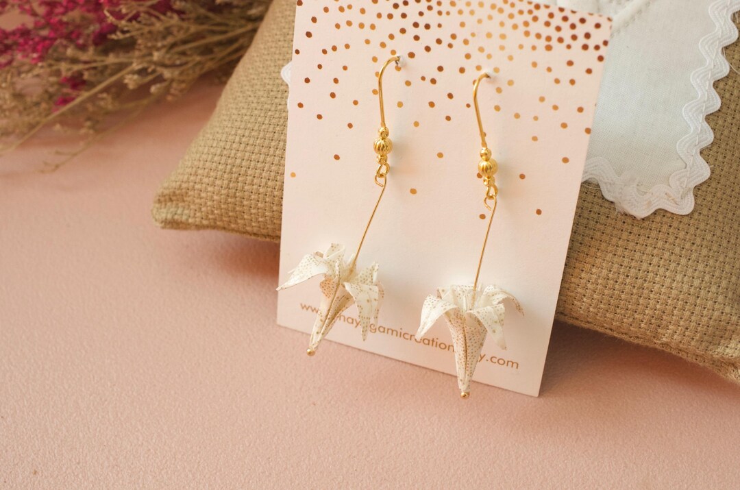 Origami Iris Earrings Japanese Paper Flower 1st Anniversary Gift for ...