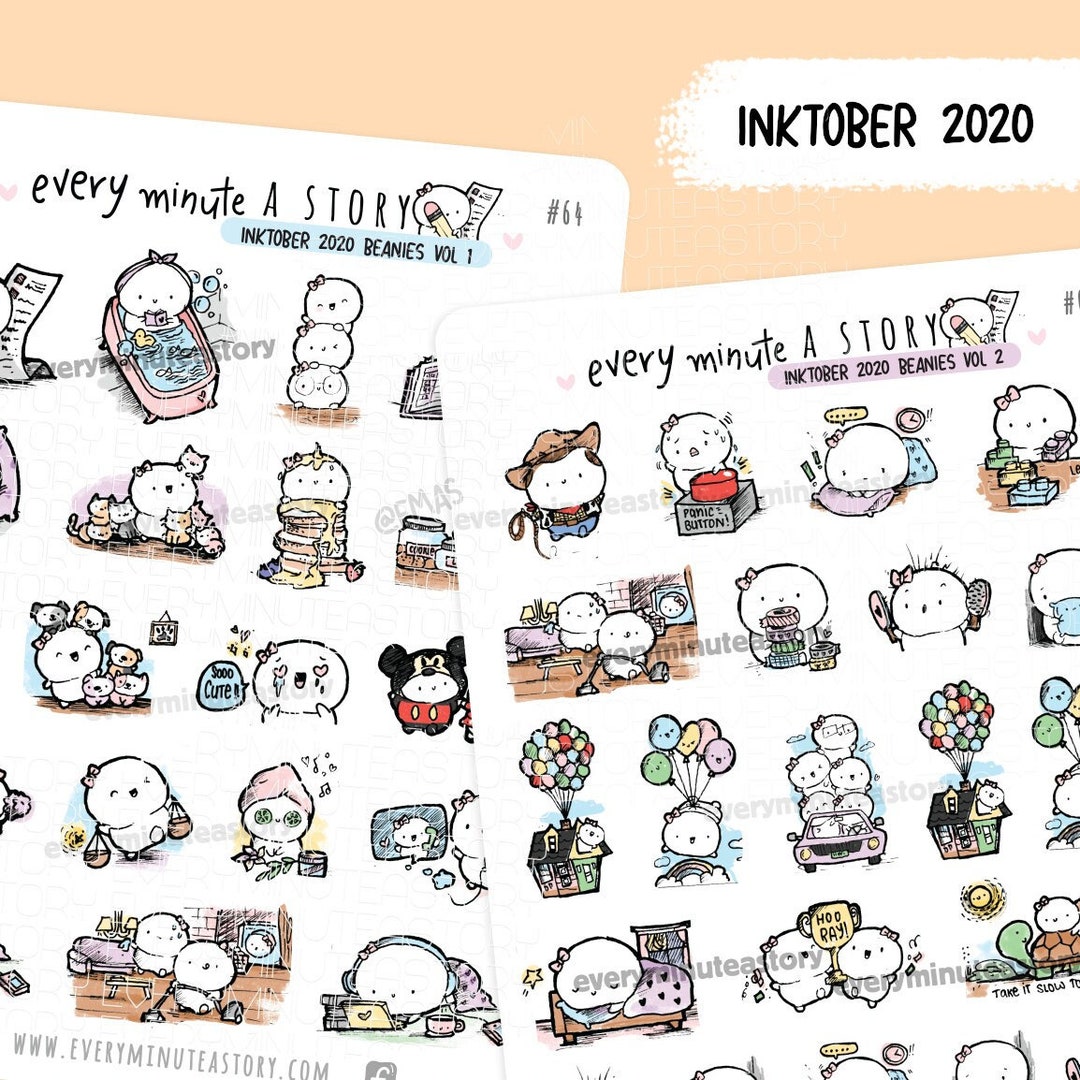 Inktober 2020 Sticker Sampler Vol.1 and Vol.2 Planner Stickers ...