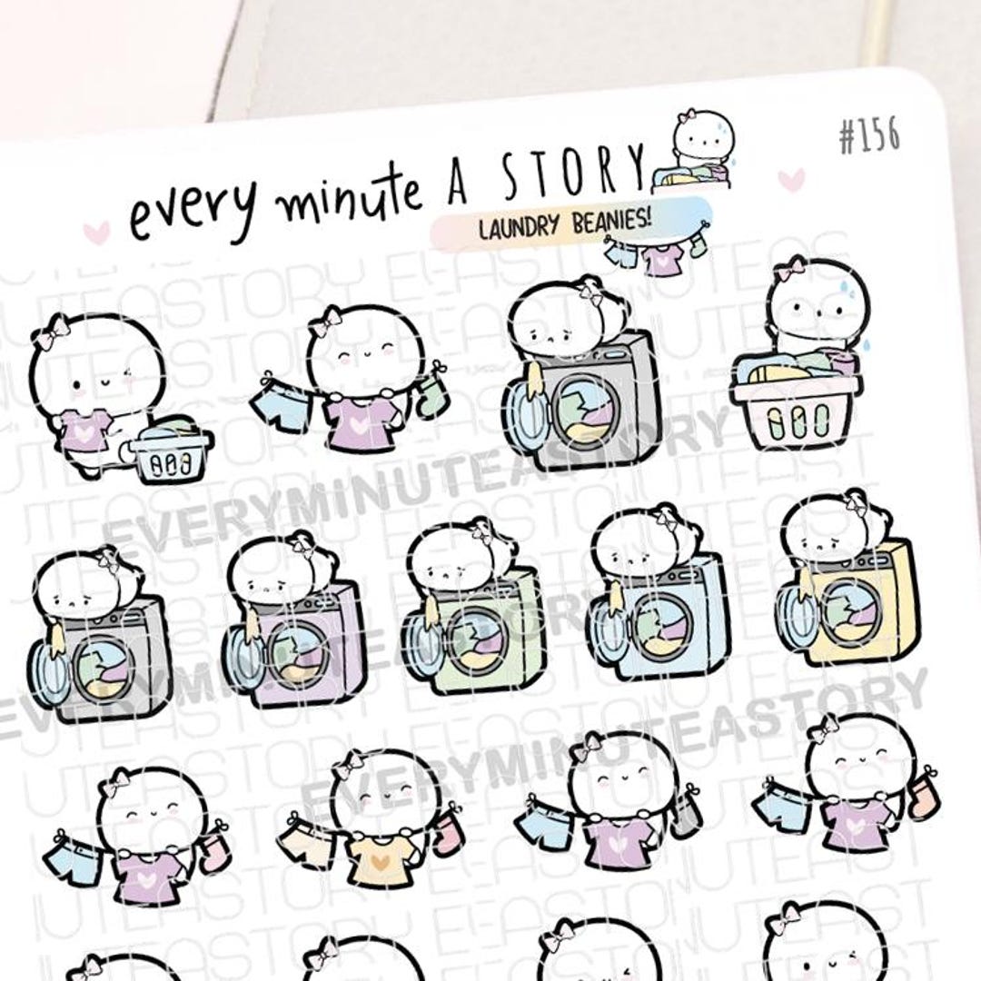 Laundry Day Beanie Stickers, Planner Stickers, Hobonichi Weeks Cousin ...