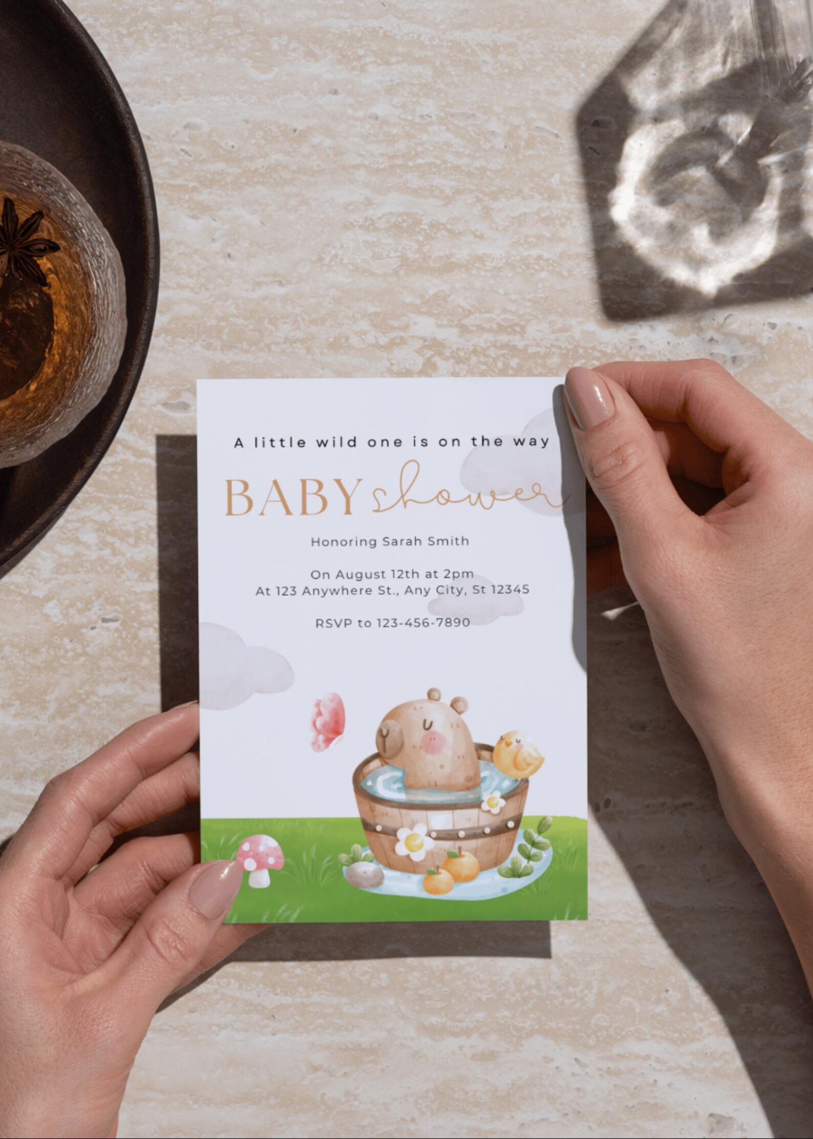Editable Capybara Baby Shower Invite – Wild One Theme – Gender Neutral ...