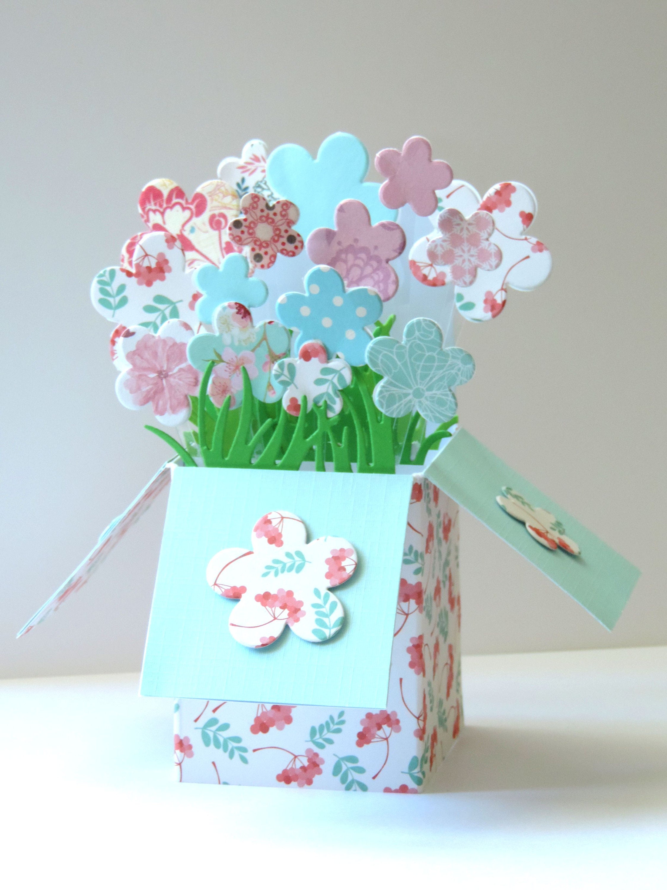 Pop up card pop up flower box handmade | Etsy