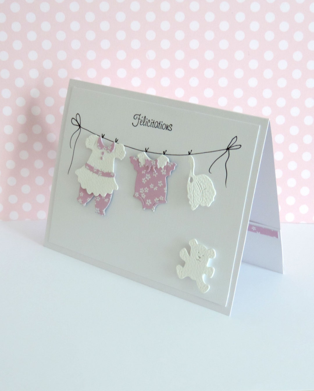 White Pink Birth Congratulations Card, Baby Gift. Handmade. - Etsy