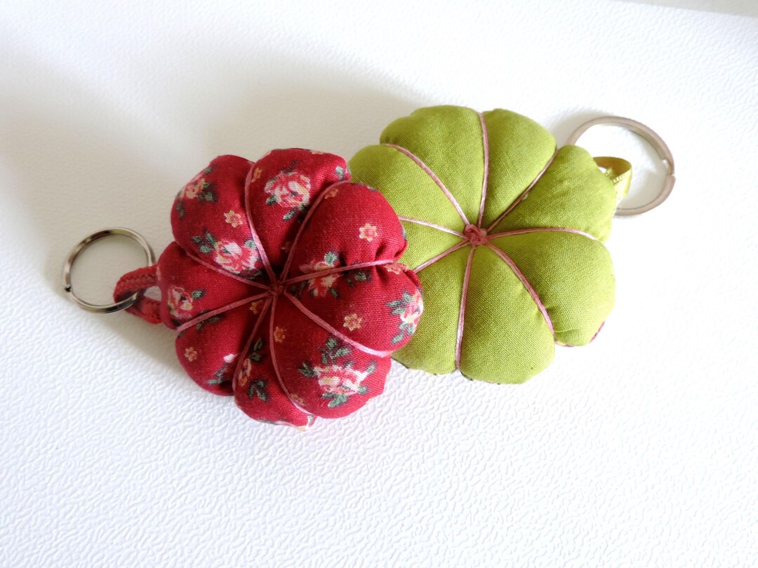 Pumpkin Fabric Keychains X 2, Red and Green, Handmade, - Etsy