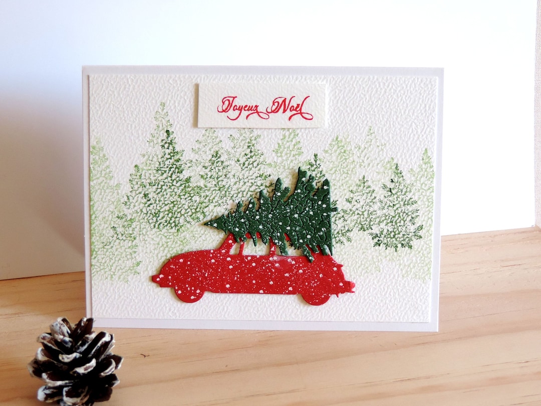 Red Car and Fir Tree Christmas Card Handmade Christmas - Etsy