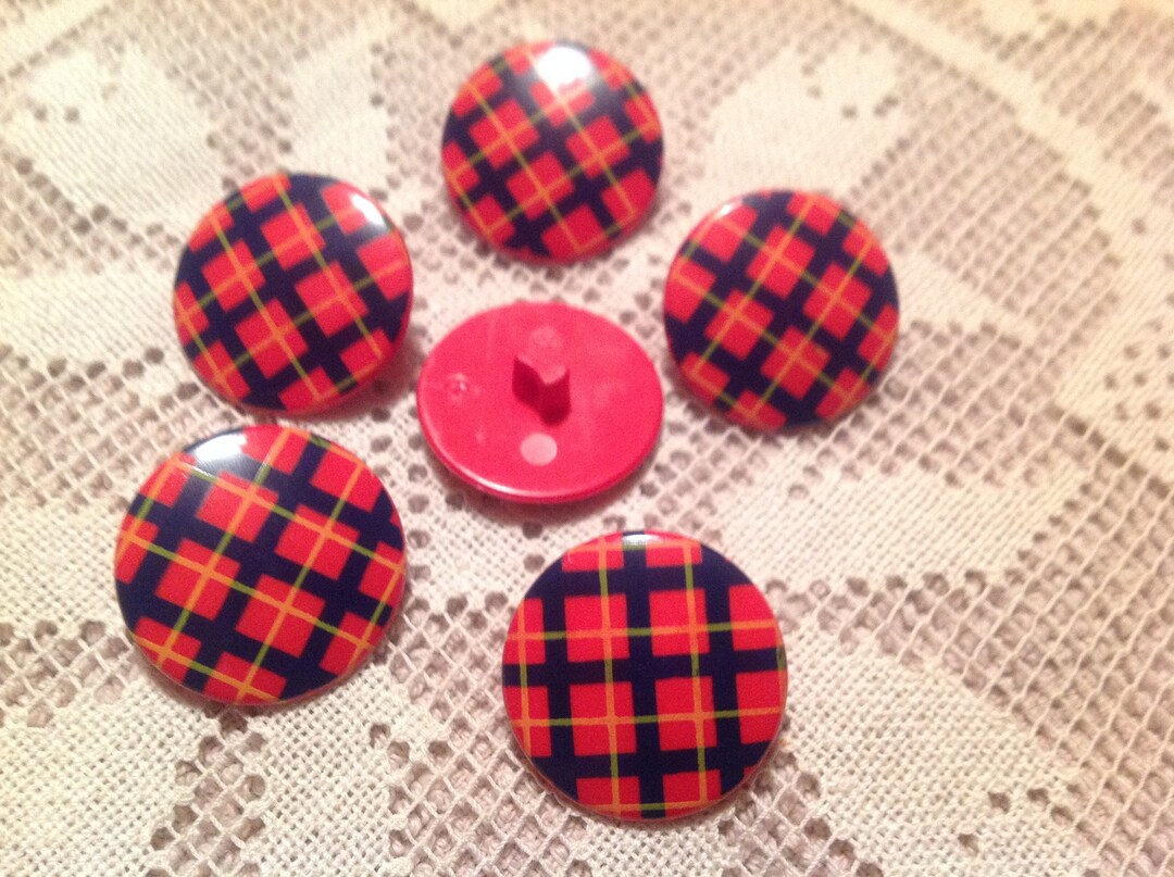 Set of Six Vintage Scottish Buttons on a Red Background - Etsy