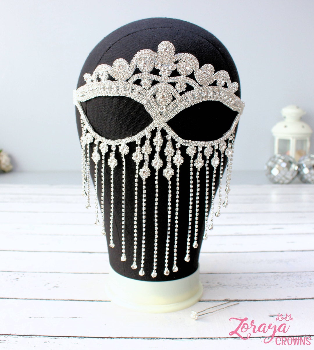 Silver Rhinestone Crystals Mask, Burning Man, Masquerade Face Mask ...