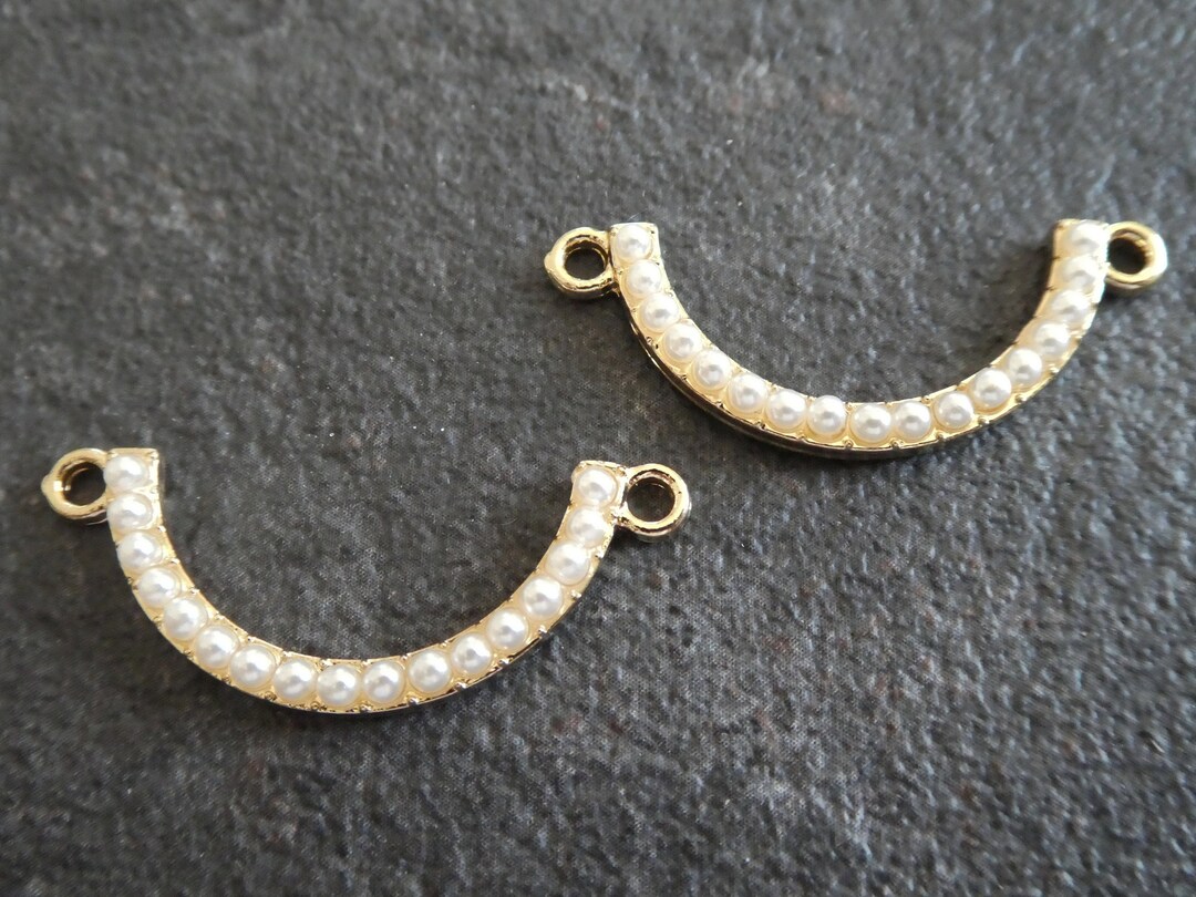 2 Half-circle, Half-moon Connectors With White Pearls - 34*13mm - Gold ...