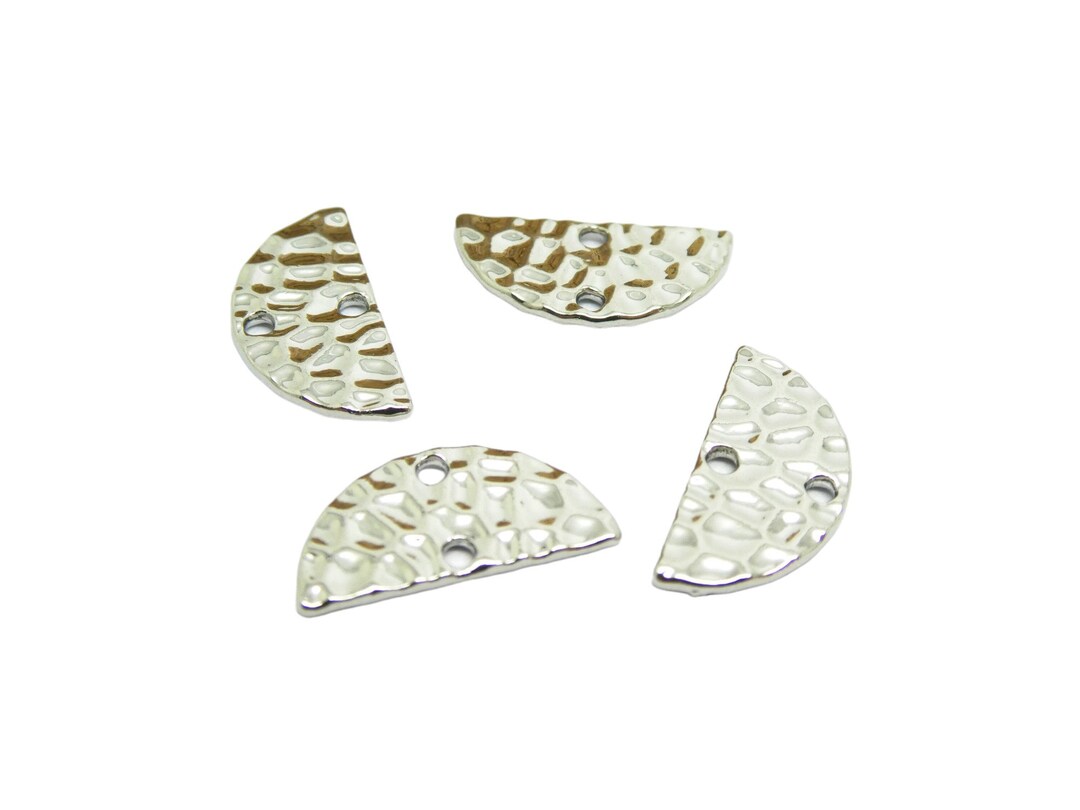 4 Hammered Half-moon Connectors 15*8mm Silver - Half-circle Connector ...