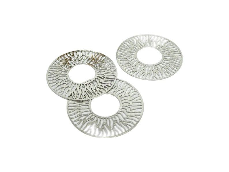 4 Round Filigree Sun Stamps 30mm Silver - Thin Silver Sun Pendants ...