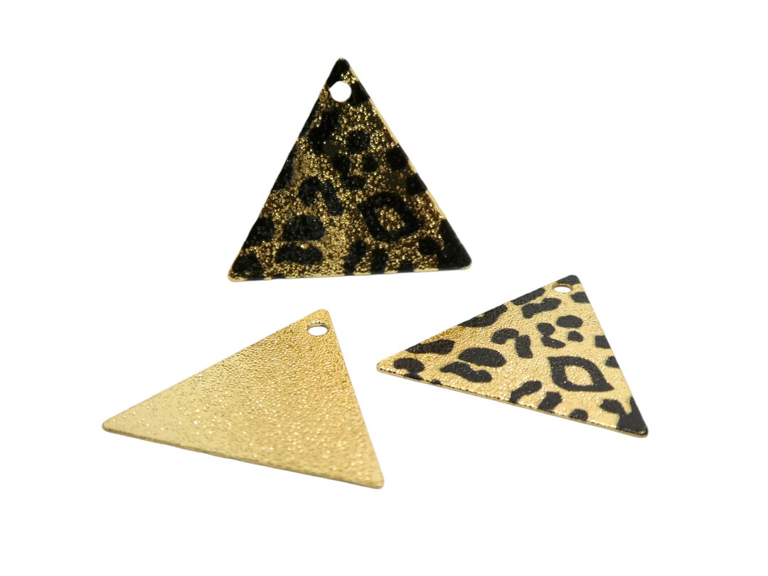 2 Glittery Triangle Charms 2219mm Gold and Black Leopard Print Glittery ...