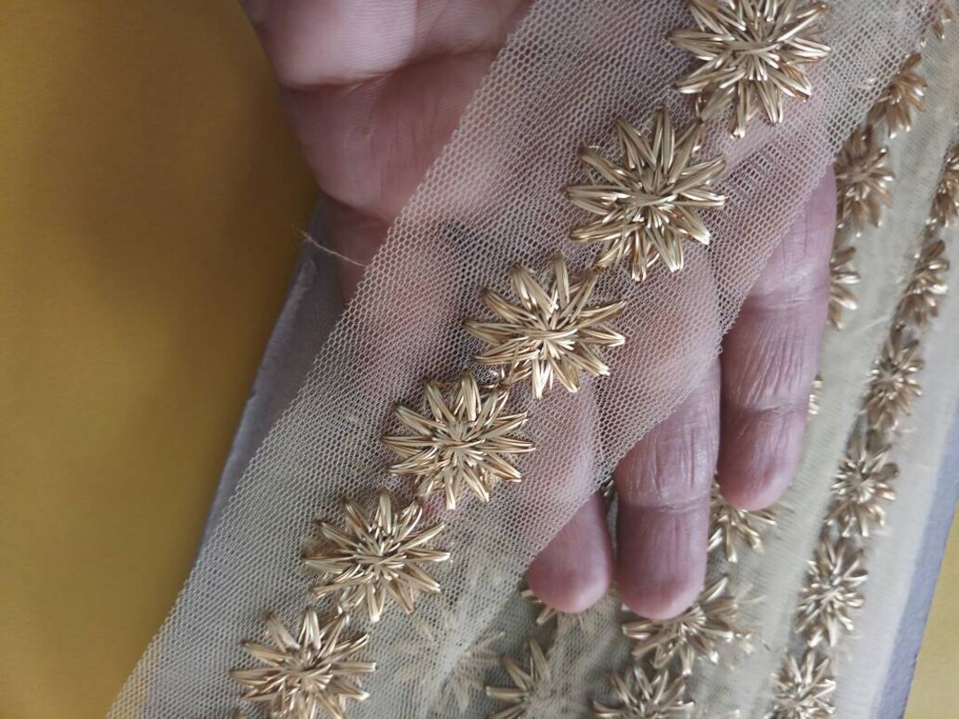 Embroidered Golden Thread Trim, Indian Fabric Trim, Bridal Wear ...