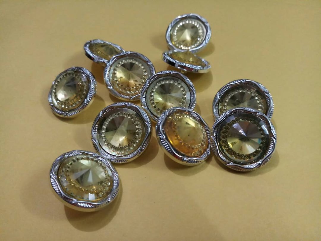 Handcrafted Indian Stone Buttons: Silver Yellow Embellishments (set of ...