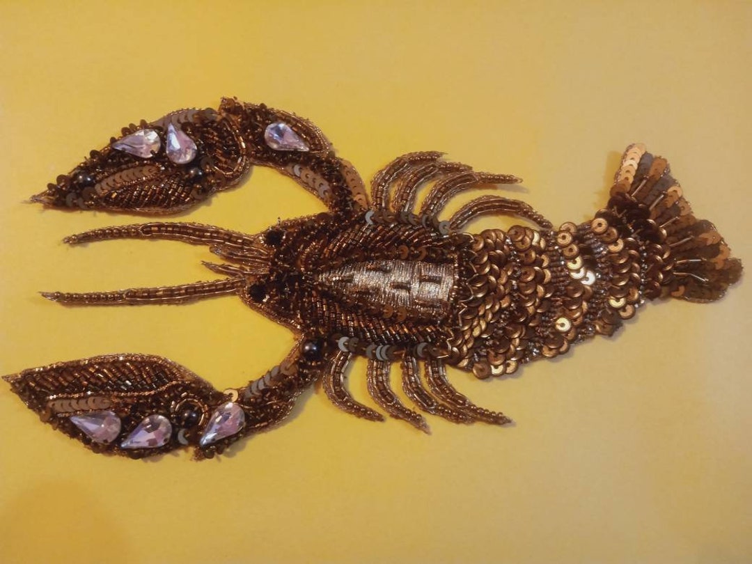 Handmade Beaded Sequin Lobster Applique: Golden Indian Patch - Etsy
