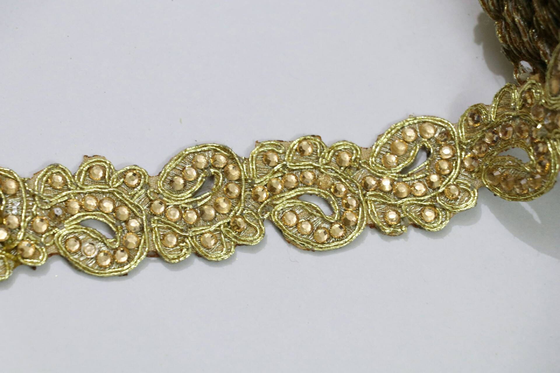 Golden Stone Lace Scarf Dupatta Border, Saree Border, Embellishment ...