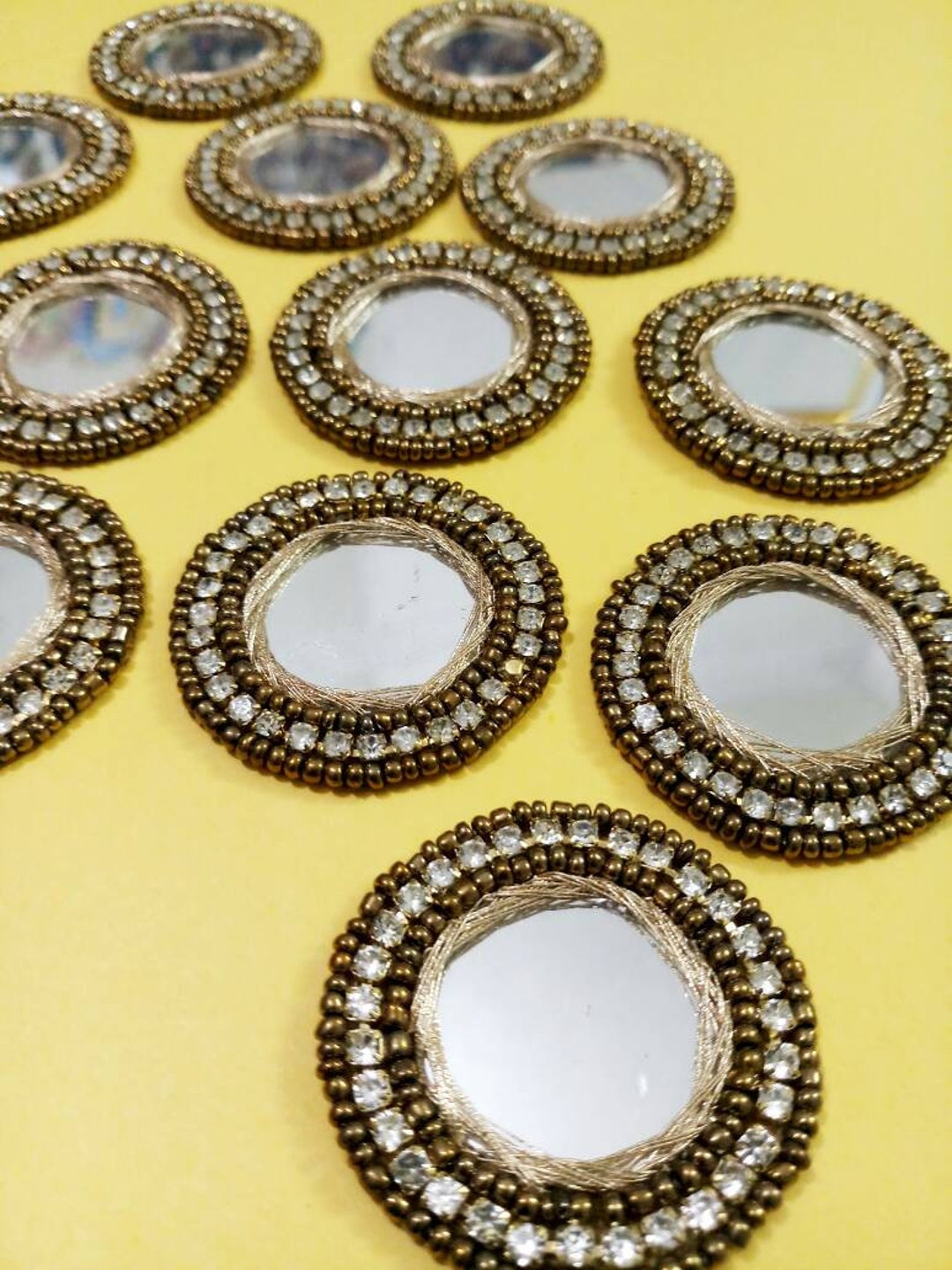Indian Handmade Mirror, Diamond Stone Applique, Pearl Zari Work ...