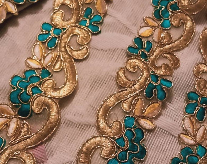 Decorative Golden Phirozi Fabric Lace Sari Border Blouse Lace Scarf ...