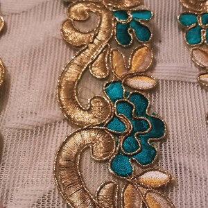 Decorative golden phirozi Fabric Lace Sari Border Blouse Lace | Etsy