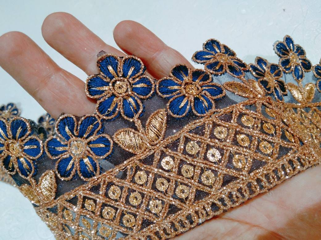 Decorative Blue Gold Zari Work Fabric Lace Sari Border Blouse - Etsy