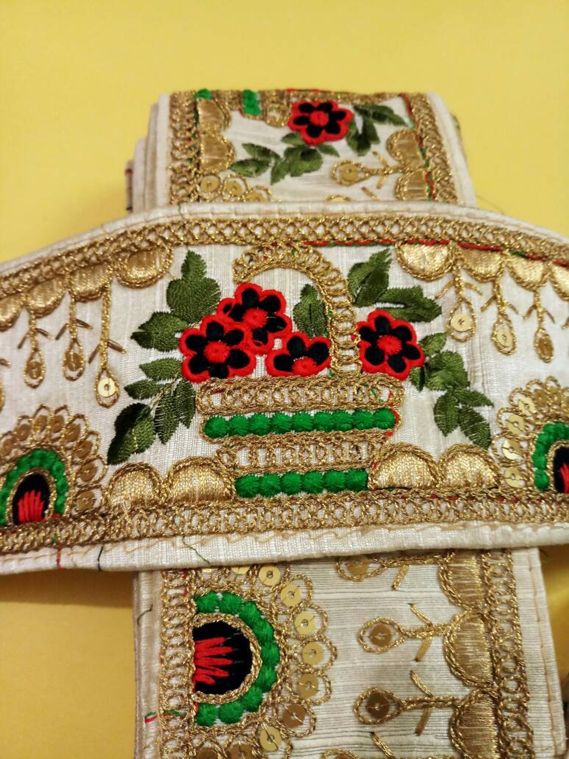 Embroidered Zari Trim Sequin Trim Indian Fabric Trim Bridal - Etsy