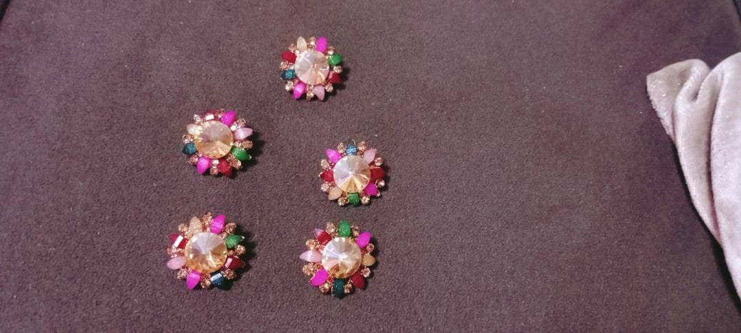 Handcrafted Indian Button: Multicolor Golden Embellishment (2 PIECES ...