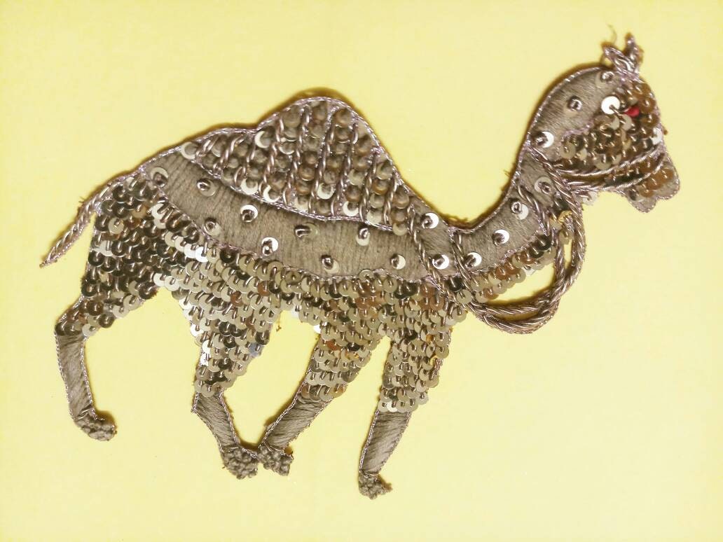 Indian Handmade Camel Brown Sequin Metallic Beaded Design Applique ...