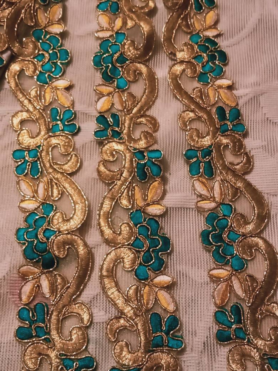 Decorative golden phirozi Fabric Lace Sari Border Blouse Lace | Etsy