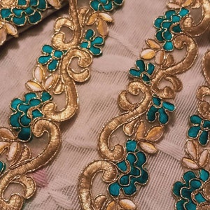 Decorative golden phirozi Fabric Lace Sari Border Blouse Lace | Etsy