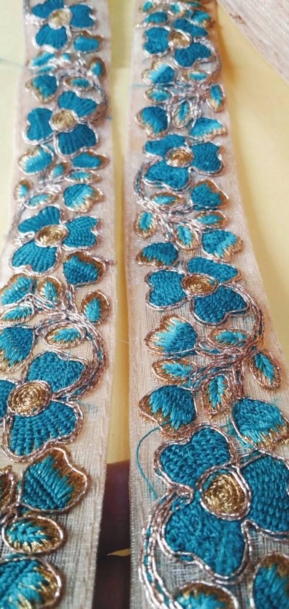 Decorative Golden Blue Zari Work Fabric Lace Sari Border - Etsy