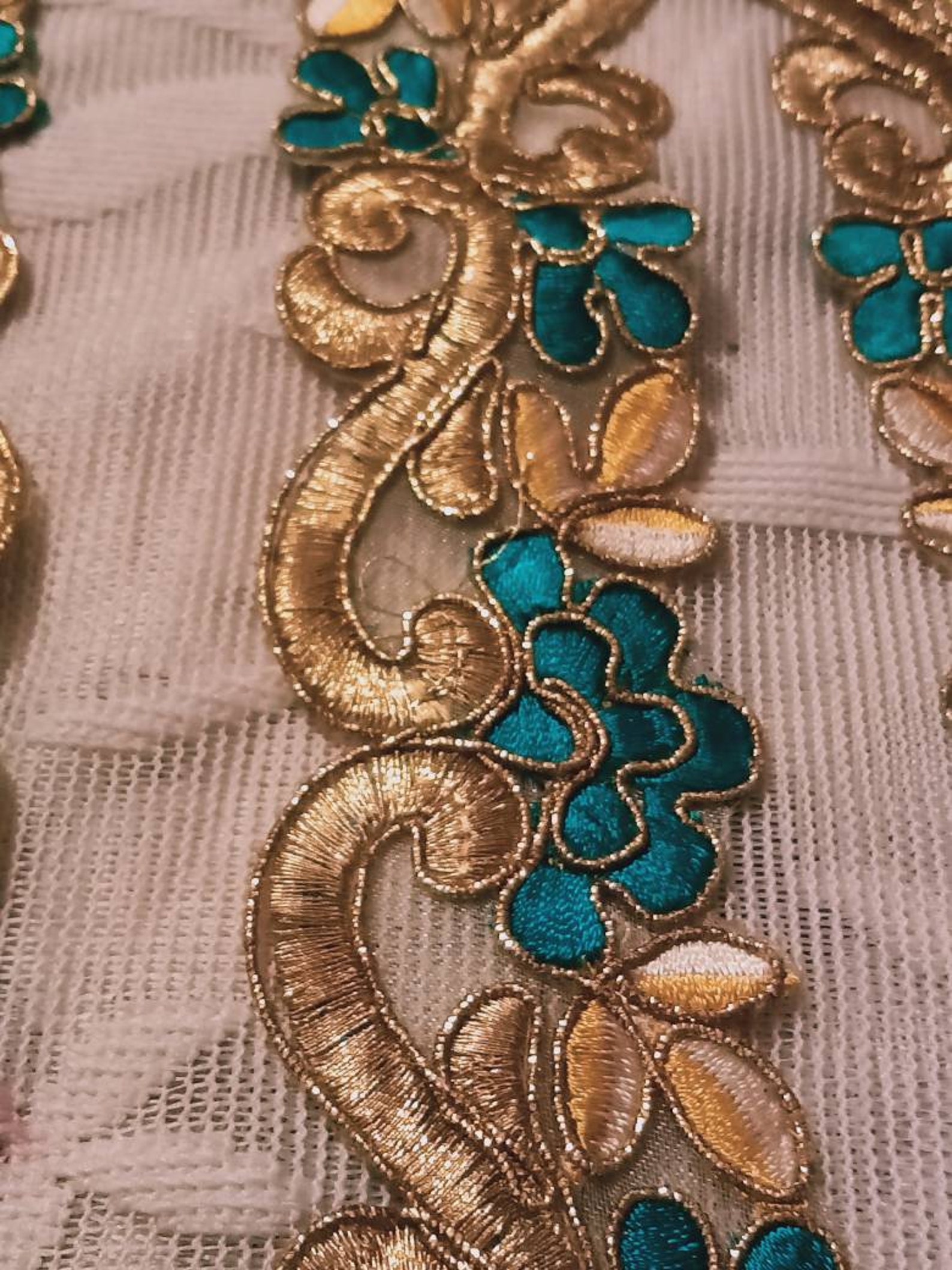Decorative golden phirozi Fabric Lace Sari Border Blouse Lace | Etsy