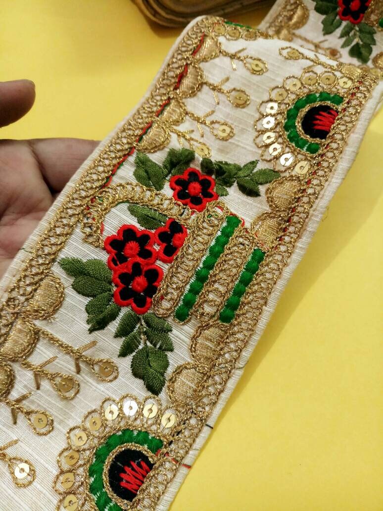 Embroidered Zari Trim Sequin Trim Indian Fabric Trim Bridal - Etsy