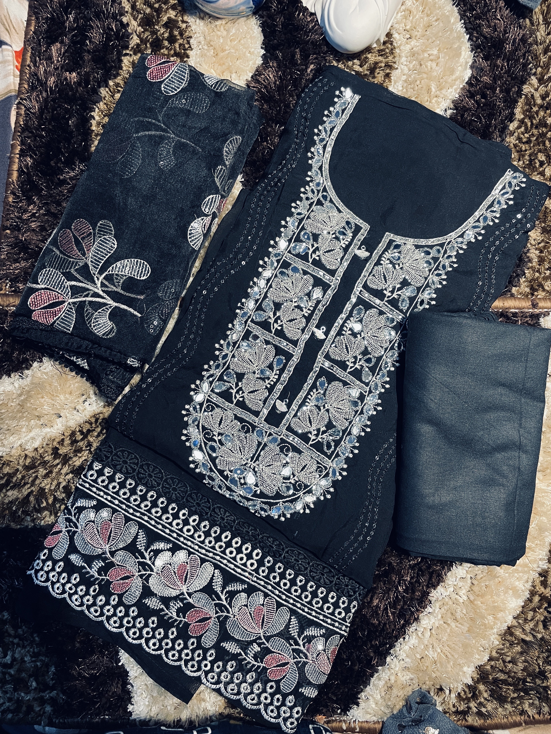 Indian Salwar Kameej Dupatta Set Dress Material Semi Stitch Three Piece ...