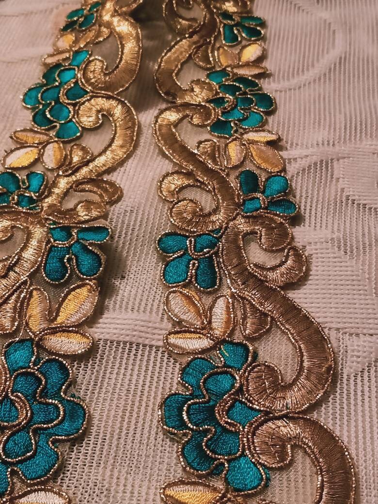 Decorative Golden Phirozi Fabric Lace Sari Border Blouse Lace Scarf ...